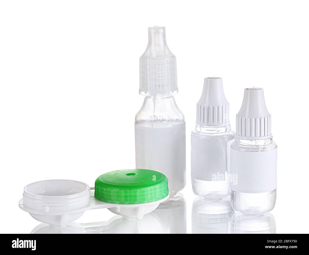 Eye drops and lenses isolated on white Stock Photo - Alamy