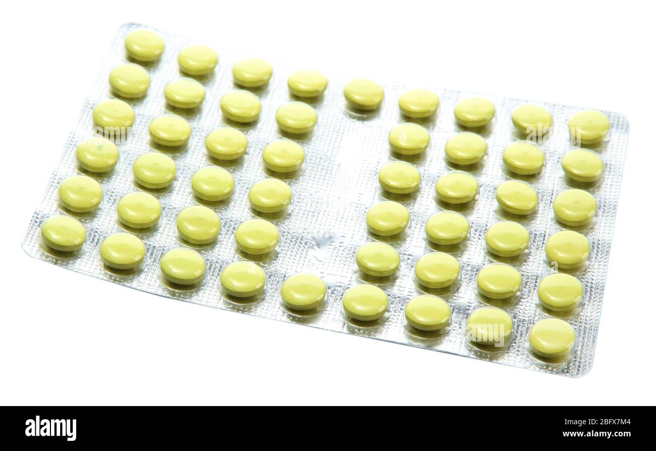 pills packed in blisters, isolated on white Stock Photo - Alamy
