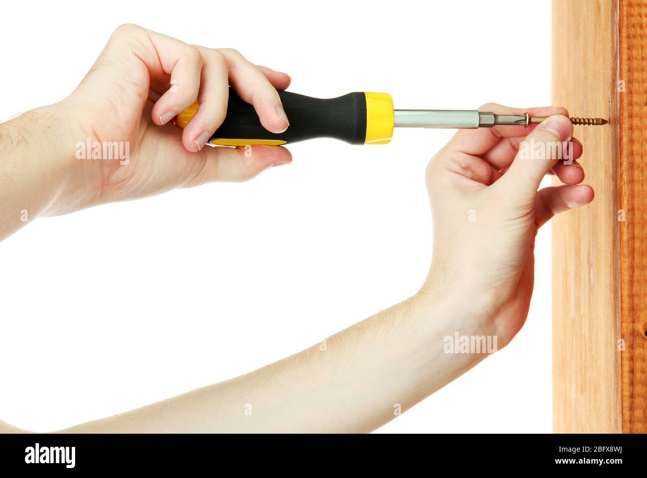man hands with screwdriver and screw Stock Photo - Alamy