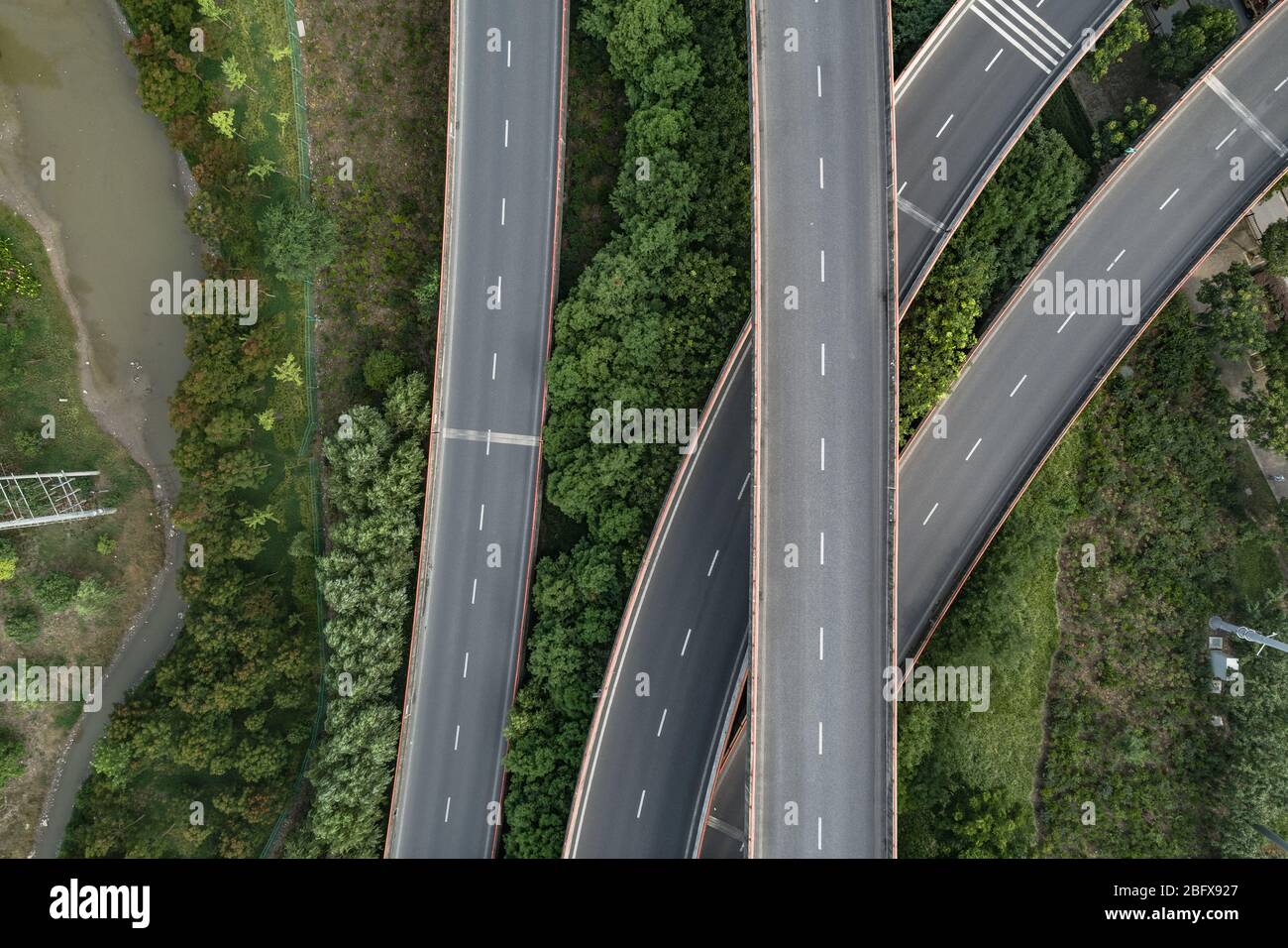 Aerial view of empty highway and overpass Stock Photo - Alamy