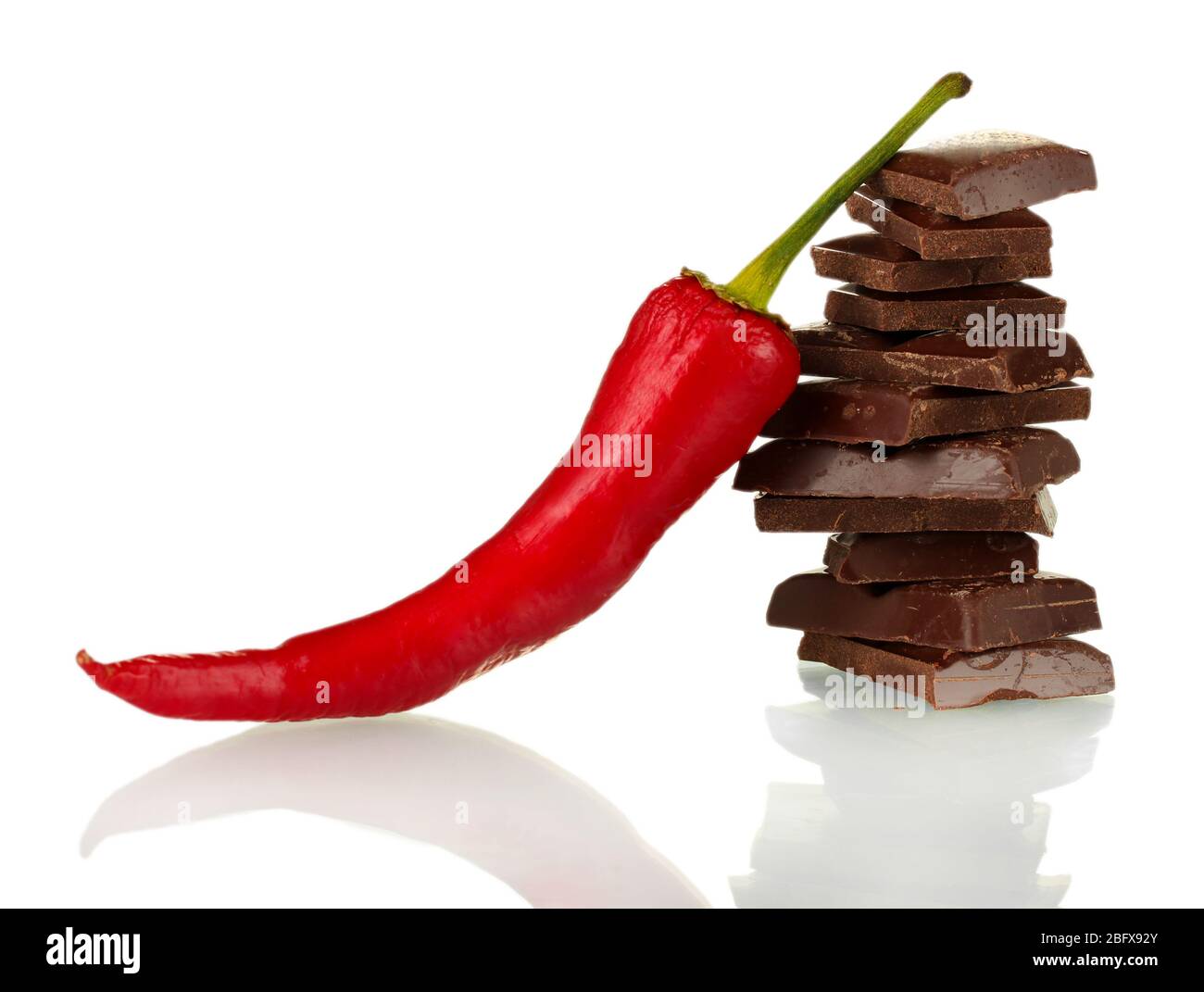 Dark chocolate with chili pepper isolated on white Stock Photo - Alamy