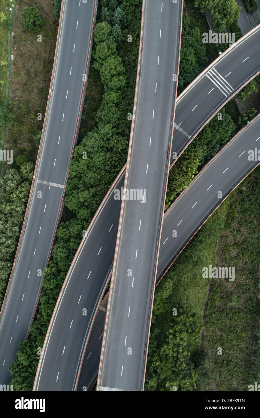 Aerial view of empty highway and overpass Stock Photo - Alamy