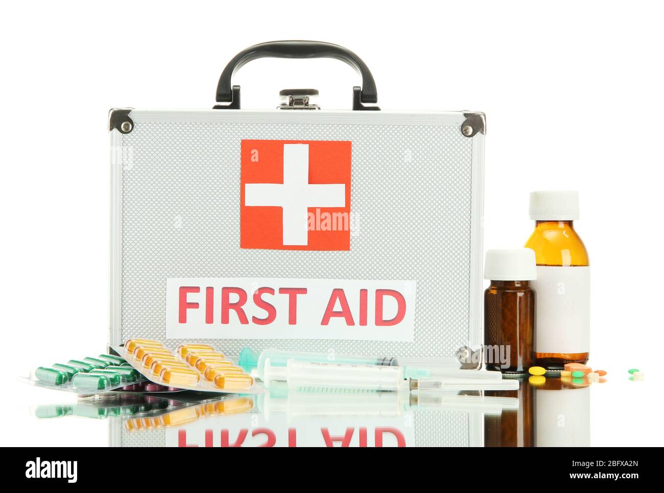 First aid box, isolated on white Stock Photo - Alamy