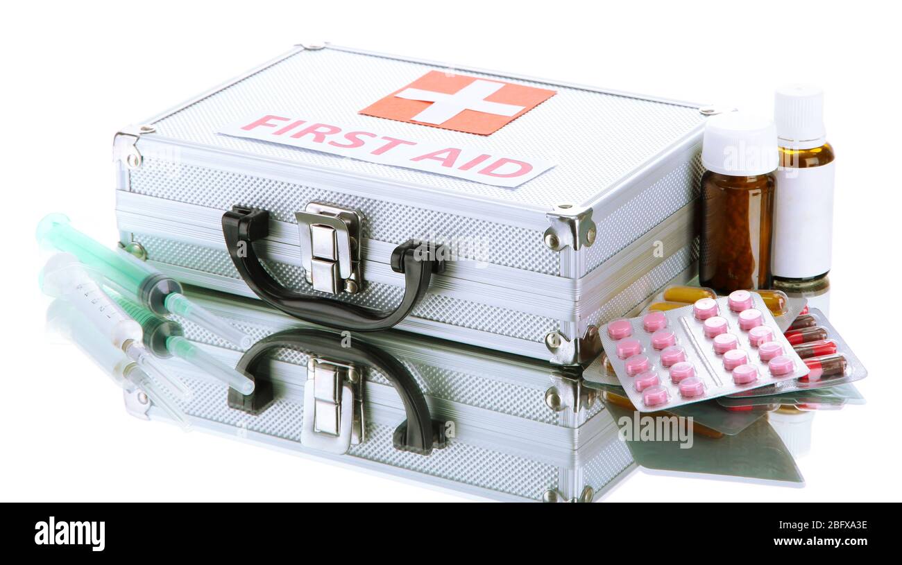First aid box, isolated on white Stock Photo - Alamy