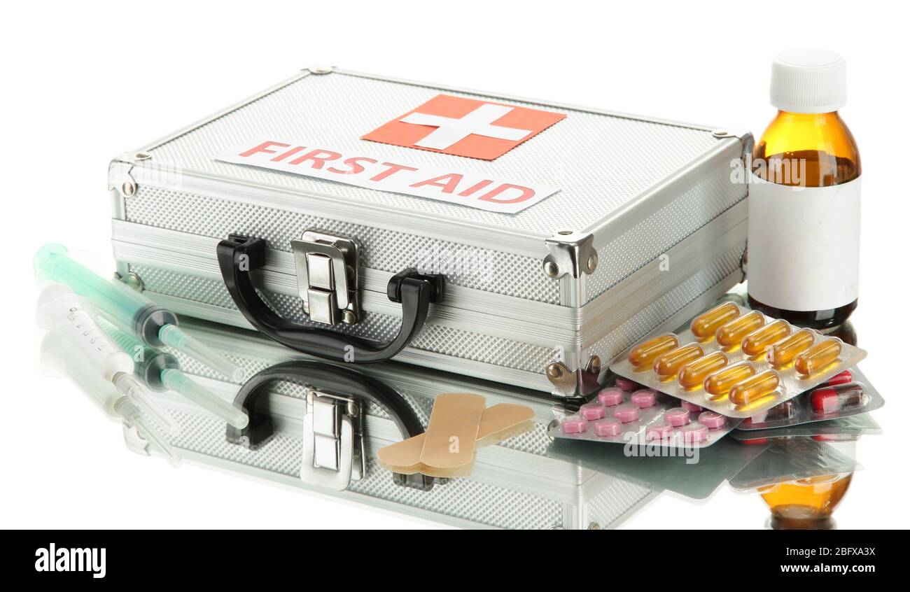 First aid box, isolated on white Stock Photo - Alamy
