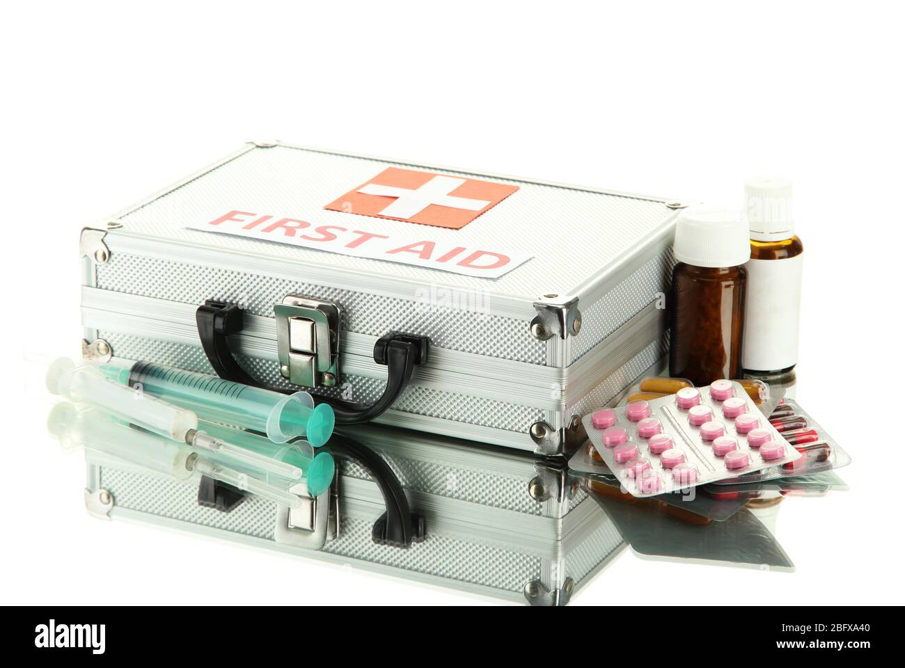 First aid box, isolated on white Stock Photo - Alamy