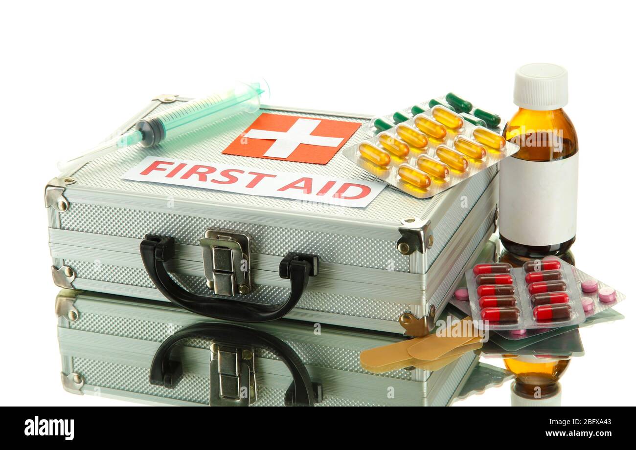 First aid box, isolated on white Stock Photo - Alamy