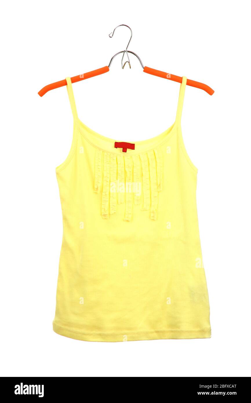 singlet on hanger, isolated on white Stock Photo - Alamy