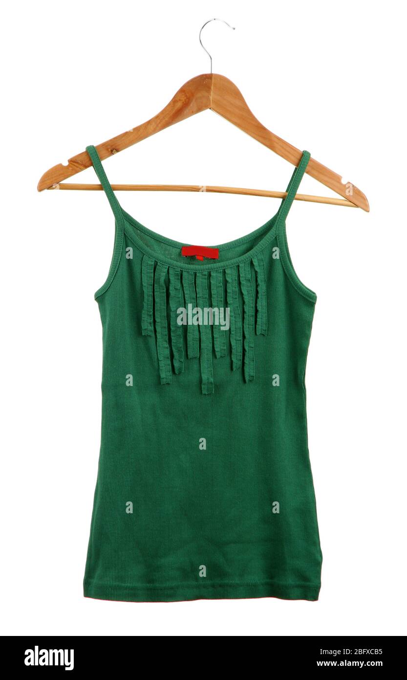 singlet on wooden hanger, isolated on white Stock Photo - Alamy