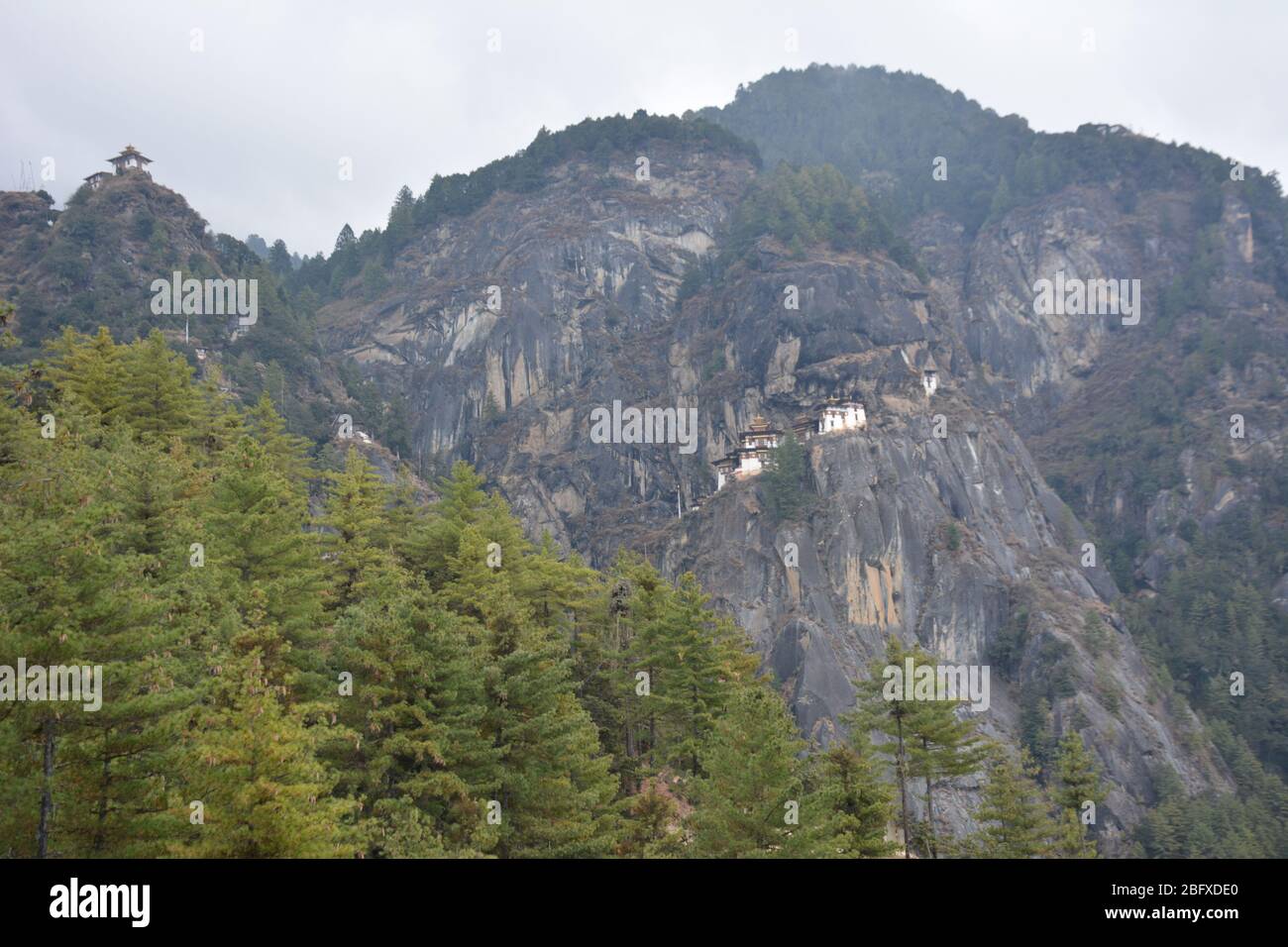 Distant view of the Tiger's Nest monastery from the hike (also known as ...