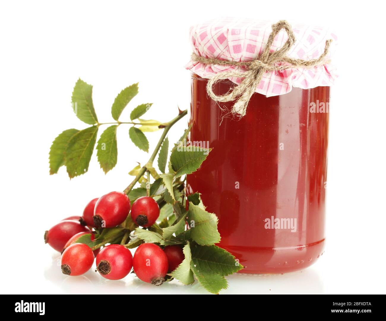 jar with hip roses jam and ripe berries, isolated on white Stock Photo ...