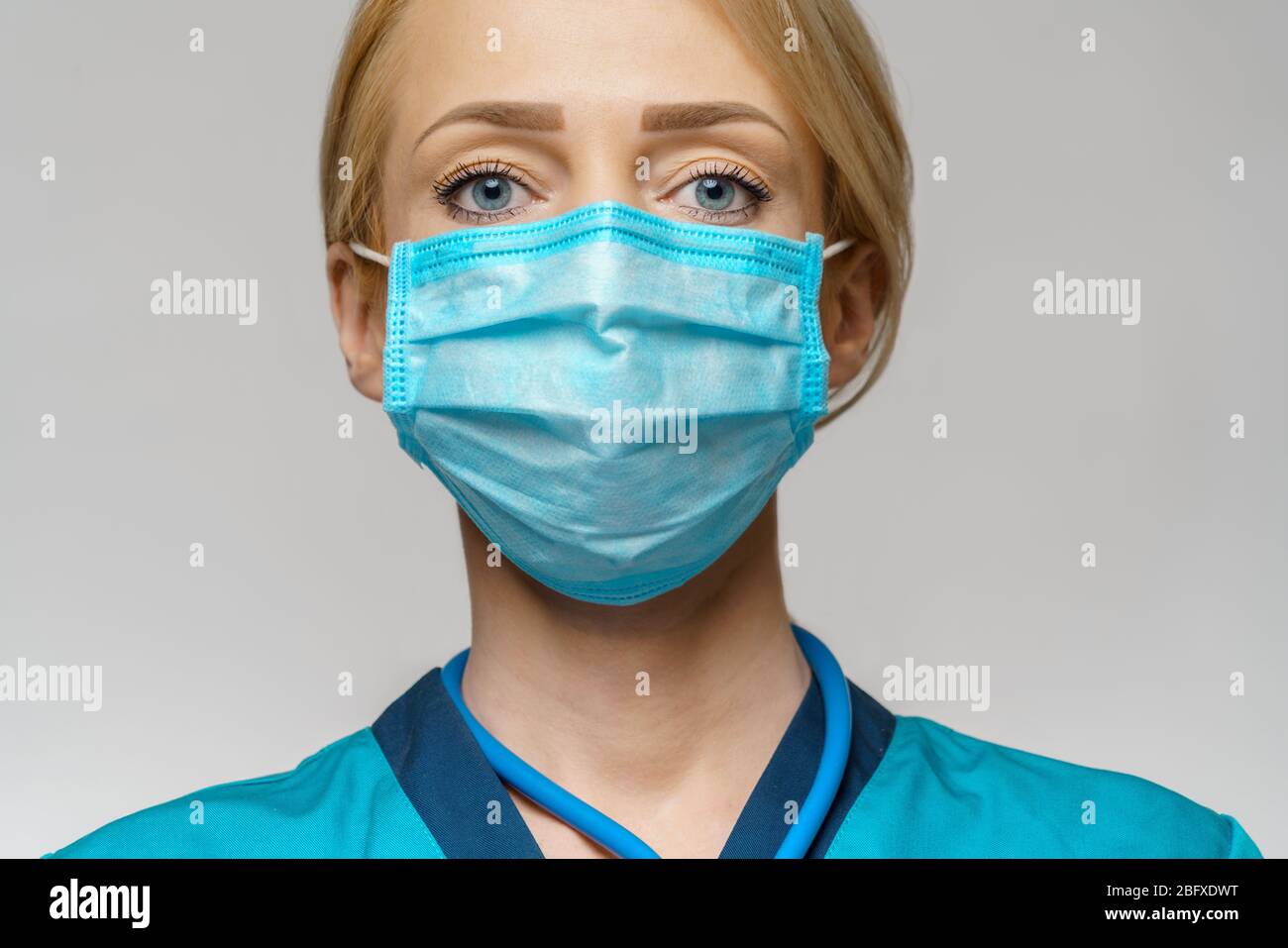 medical doctor nurse woman with stethoscope wearing protective mask ...