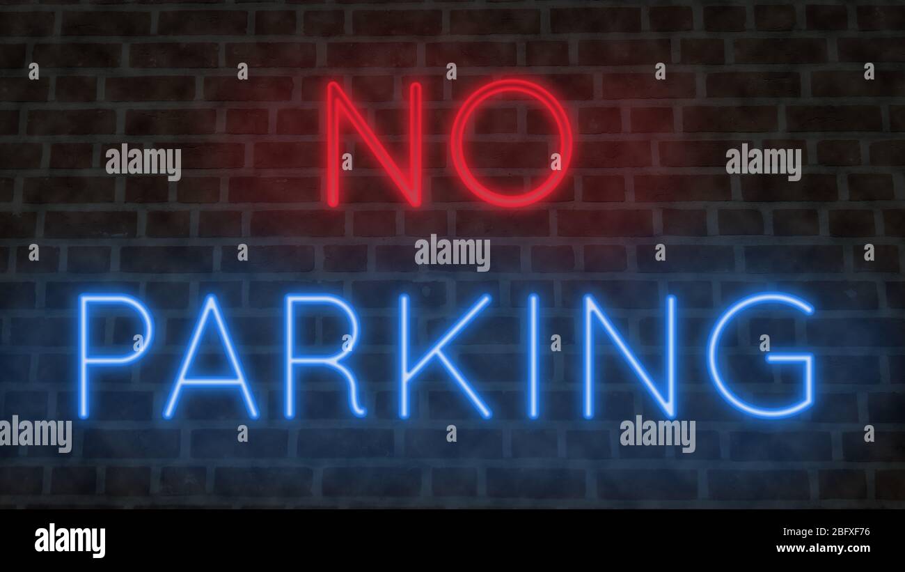 Neon sign on a brick wall NO PARKING Stock Photo - Alamy