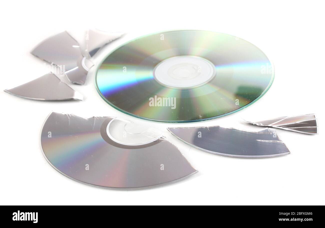 Broken and whole disks with information isolated on white Stock Photo ...