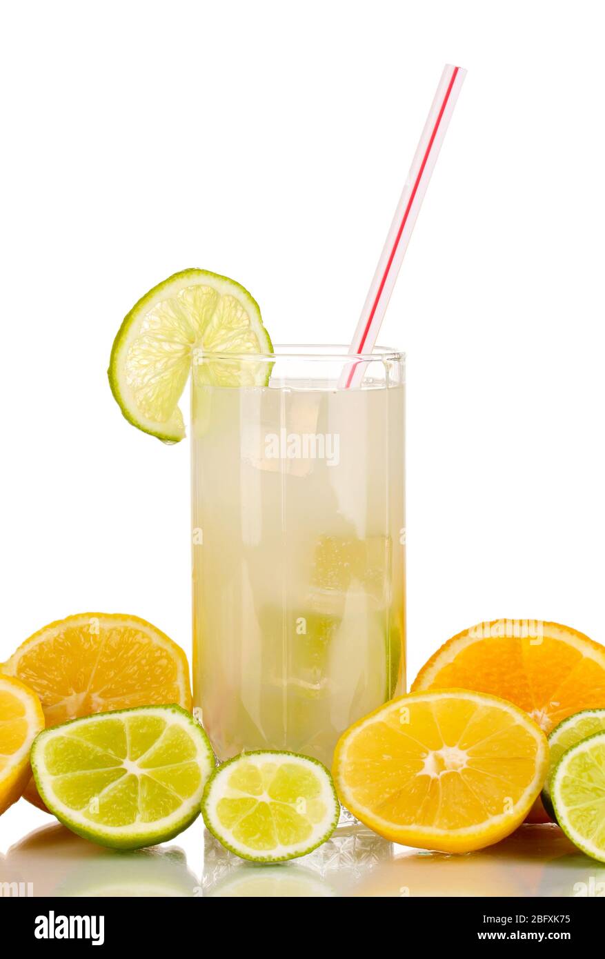 Citrus lemonade in glass of citrus around isolated on white Stock Photo ...