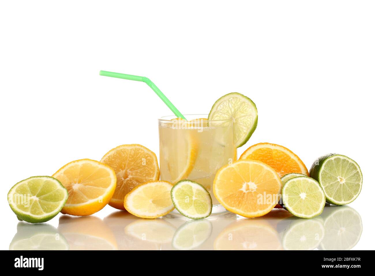 Citrus lemonade in glass of citrus around isolated on white Stock Photo ...