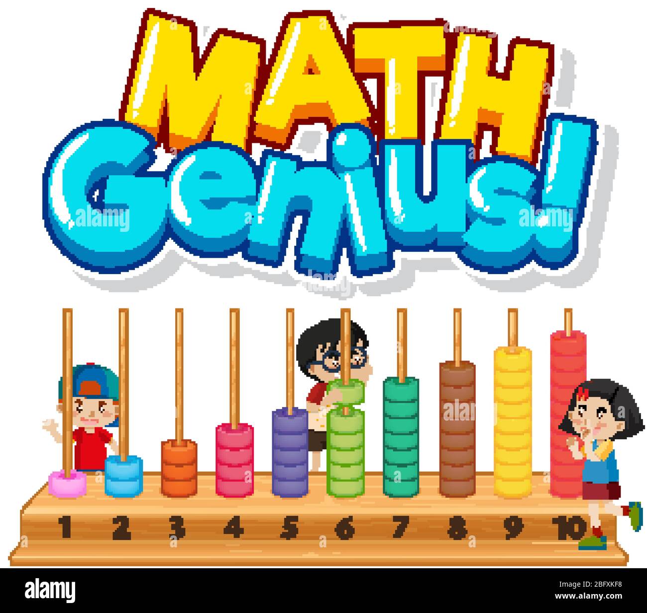 Font design for math genius with kids and numbers illustration Stock ...