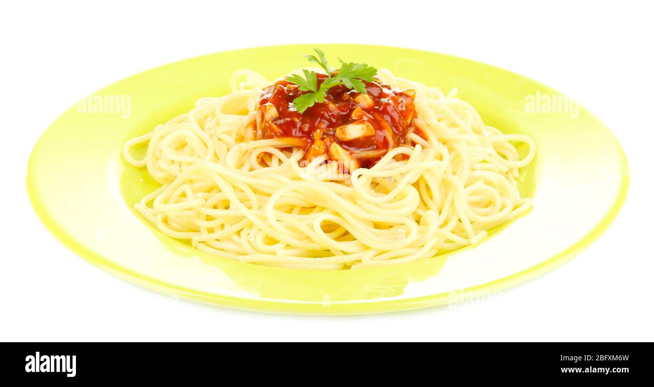Italian spaghetti in plate isolated on white Stock Photo - Alamy