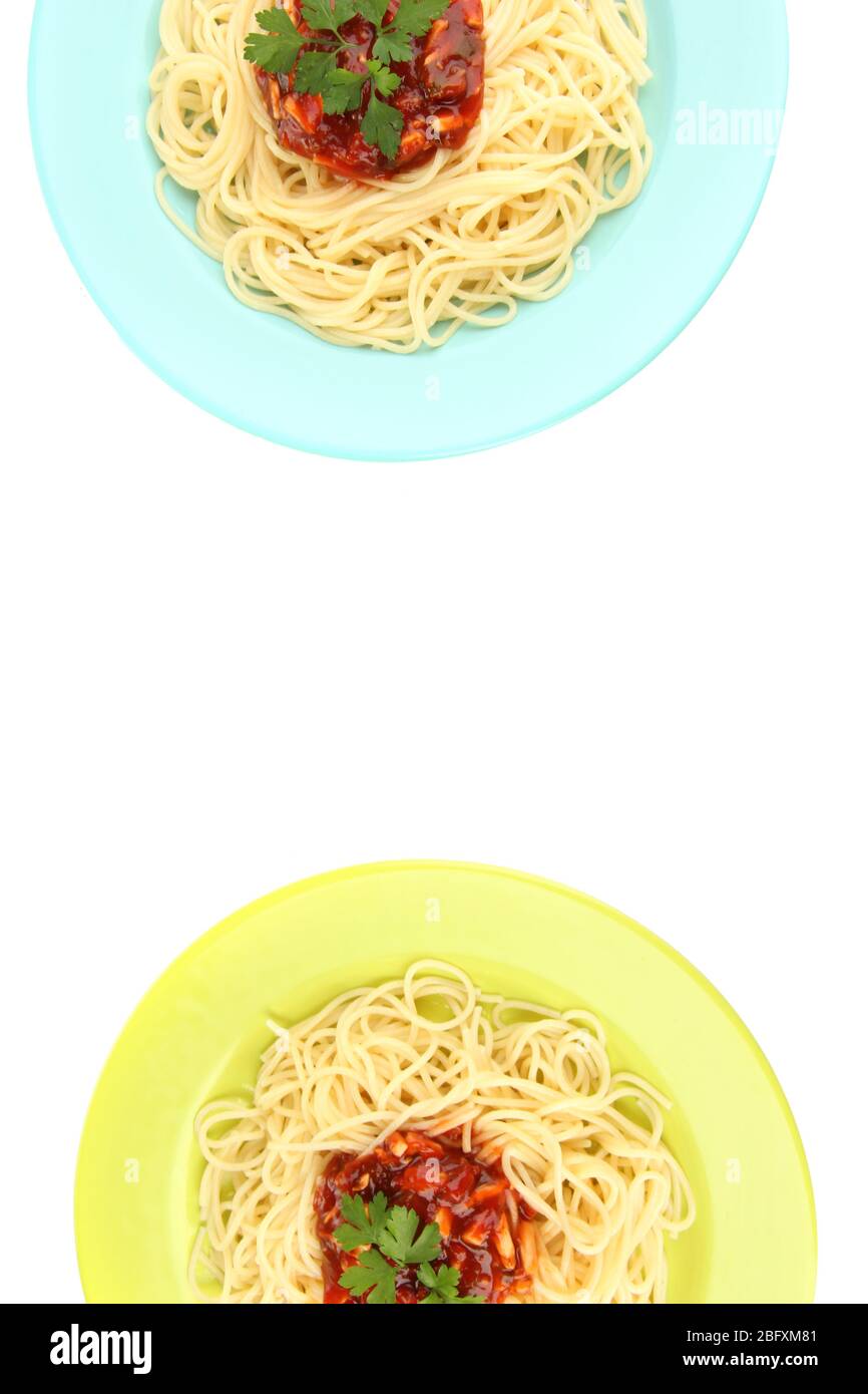 Italian spaghetti in plates isolated on white Stock Photo - Alamy