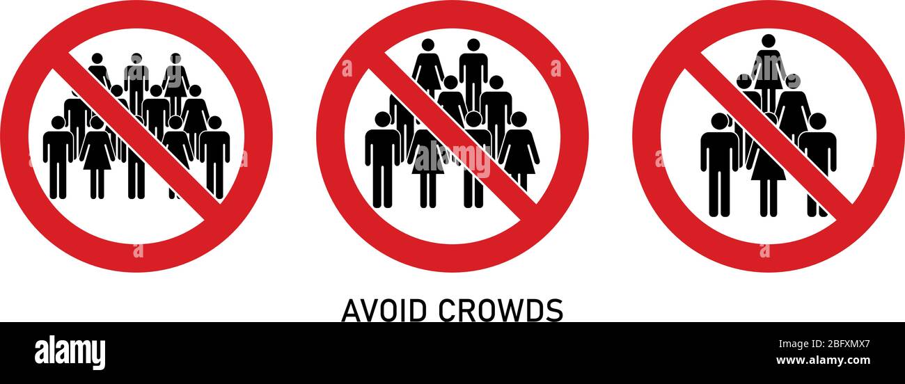 Avoid crowds social distancing sign. Group of people drawing in red ...