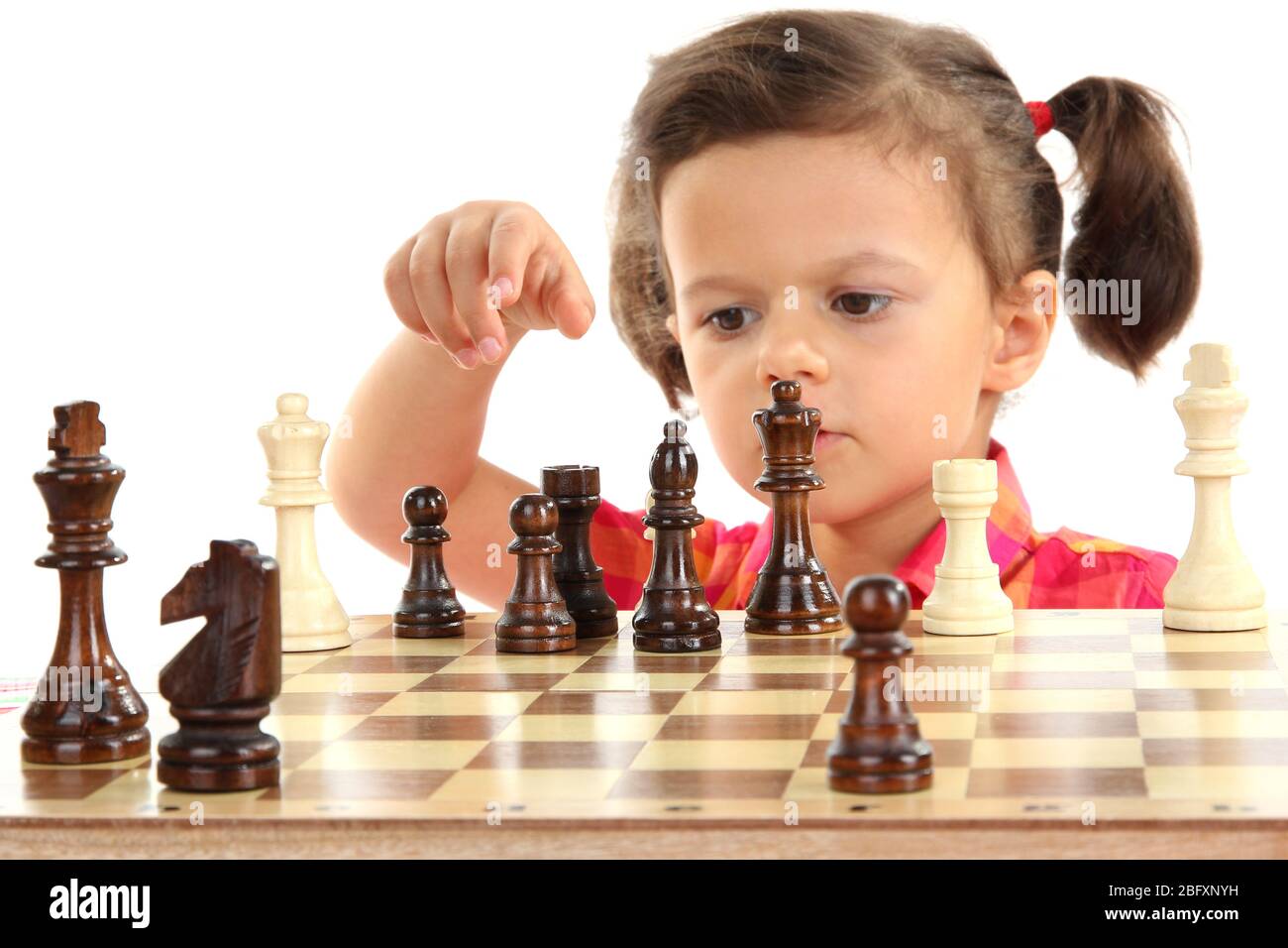 beautiful little girl and chess isolated on white Stock Photo - Alamy