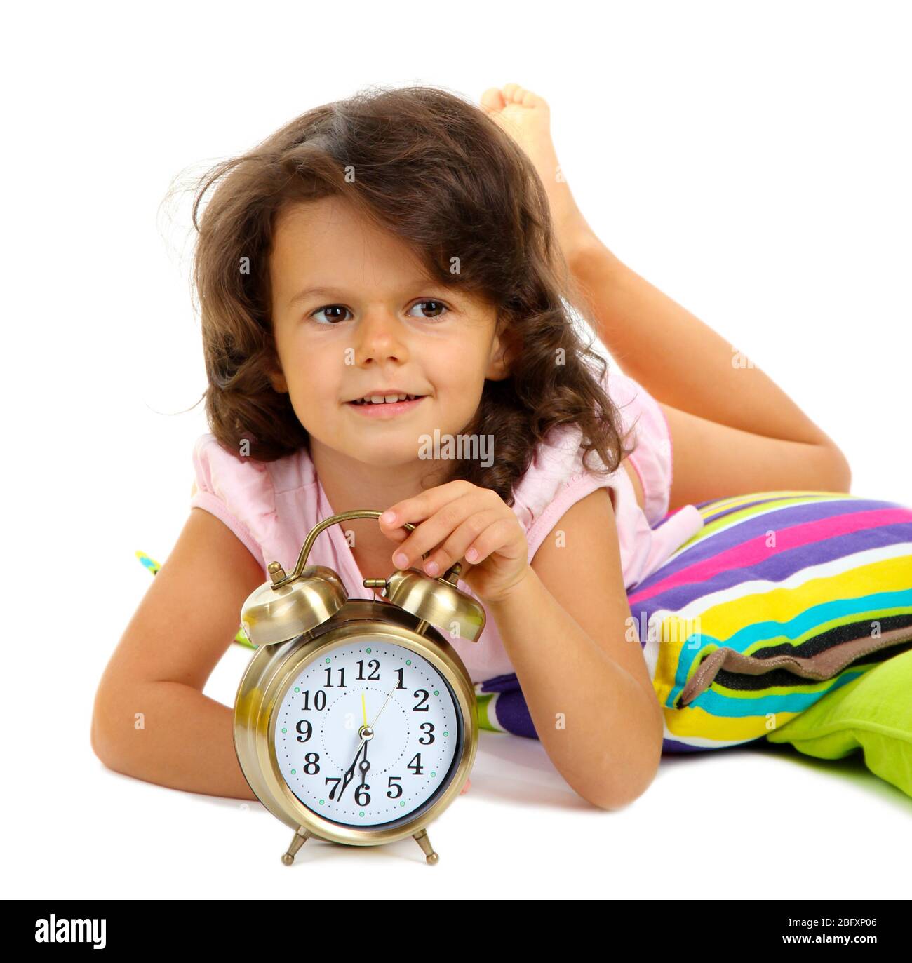 beautiful little girlwith pillows isolated on white Stock Photo - Alamy