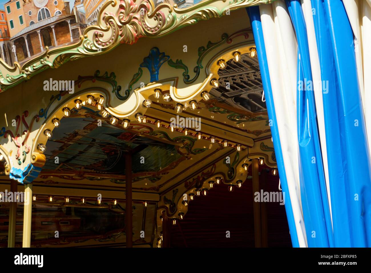 Details of a traditional Venetian carousel at the funfair.Carousel ...
