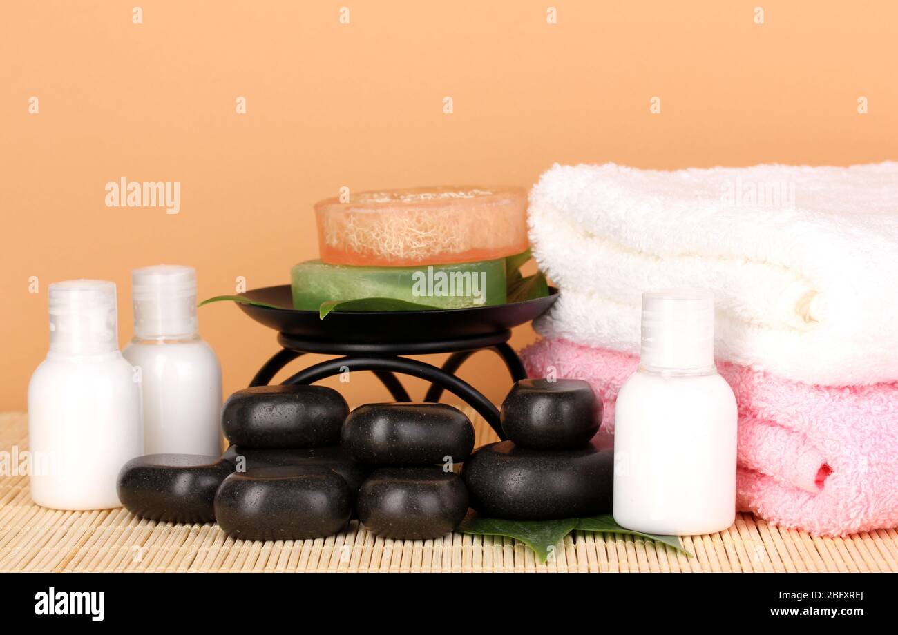 beautiful spa setting on beige background Stock Photo - Alamy