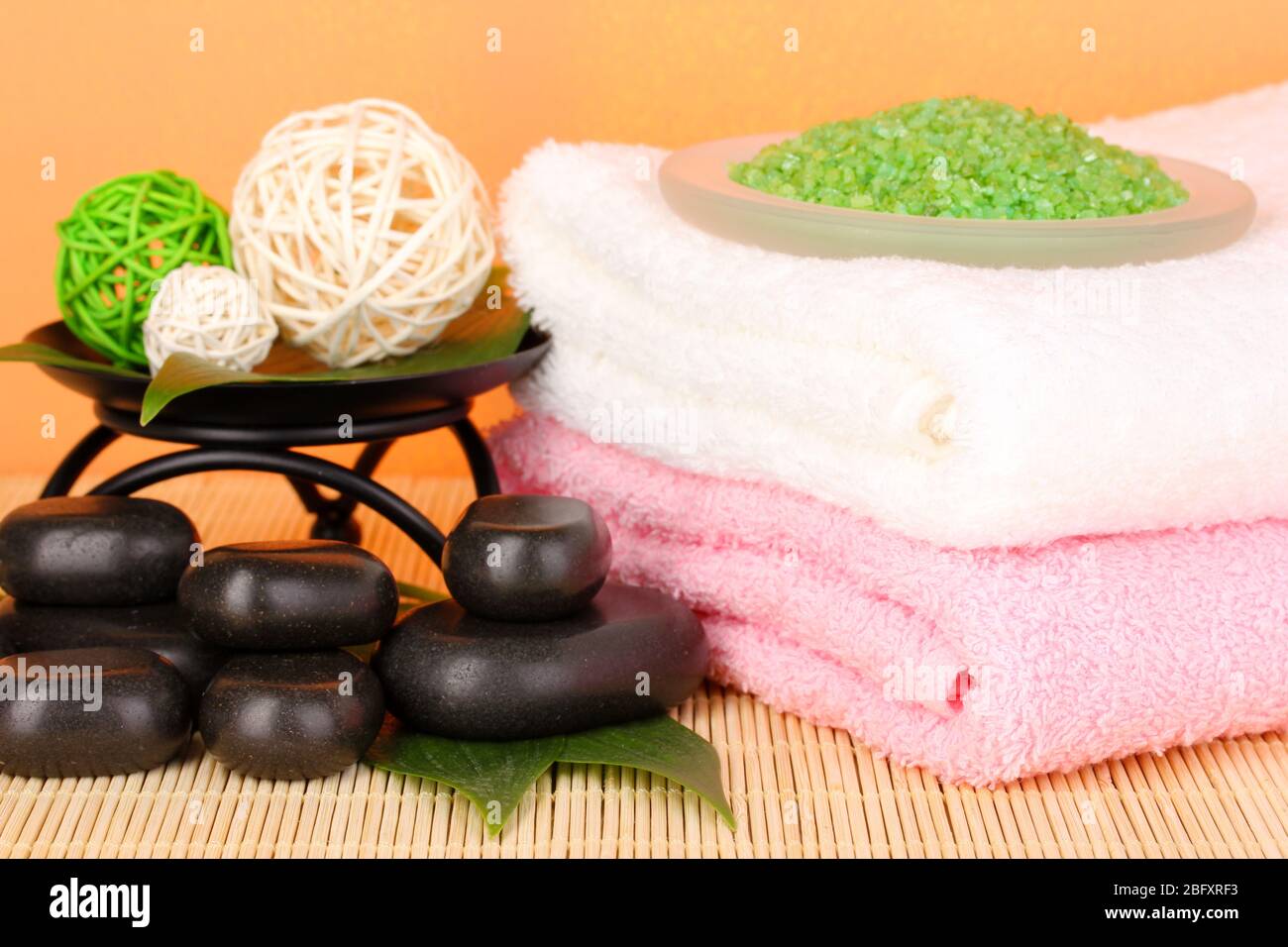 beautiful spa setting on beige background Stock Photo - Alamy