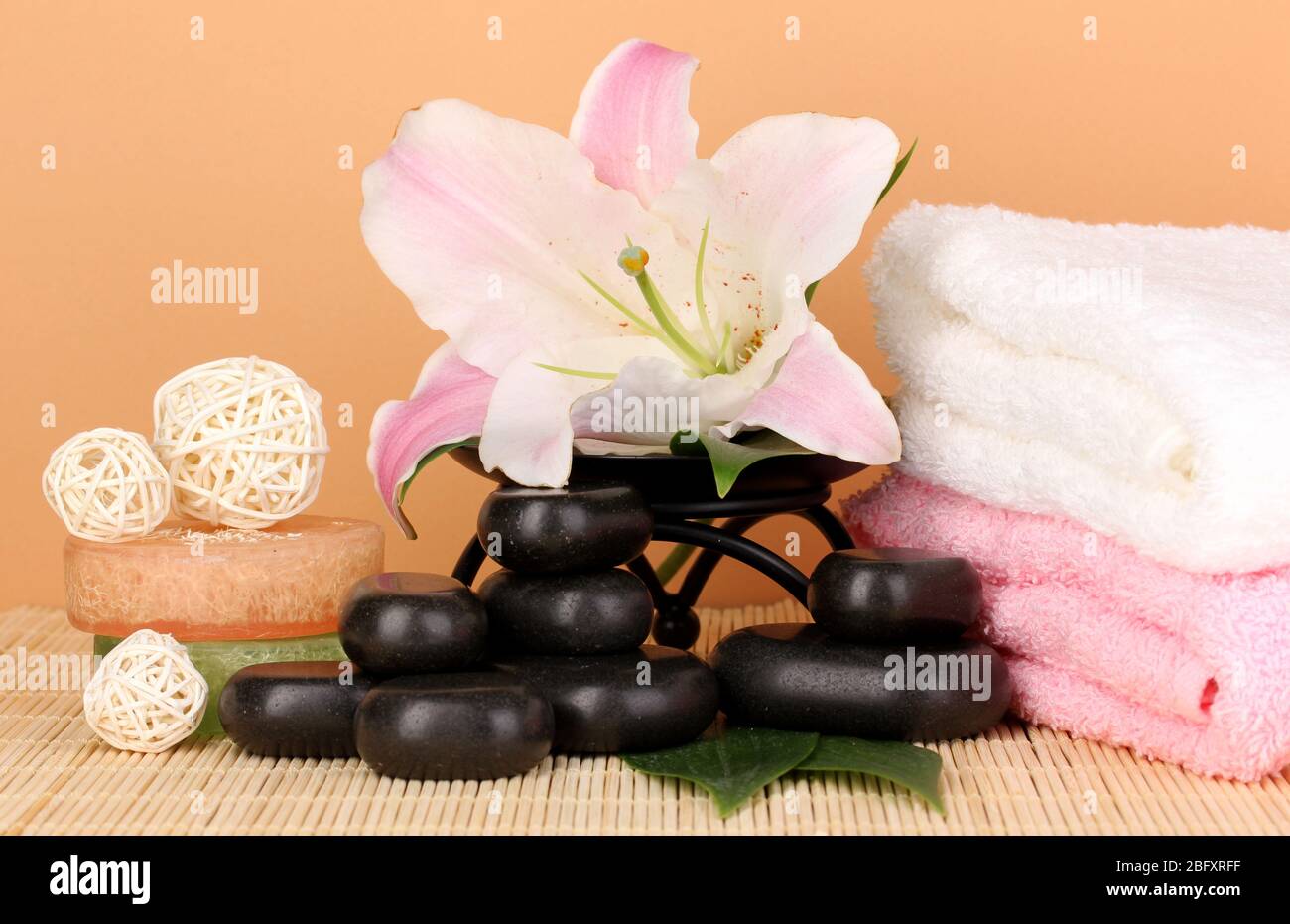beautiful spa setting on beige background Stock Photo - Alamy