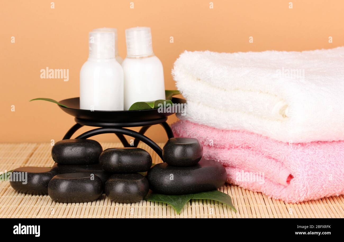 beautiful spa setting on beige background Stock Photo - Alamy