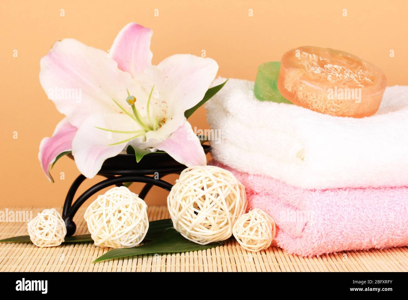 beautiful spa setting on beige background Stock Photo - Alamy