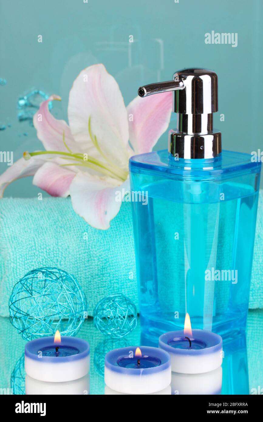 Beautiful spa setting on water background with reflection Stock Photo ...