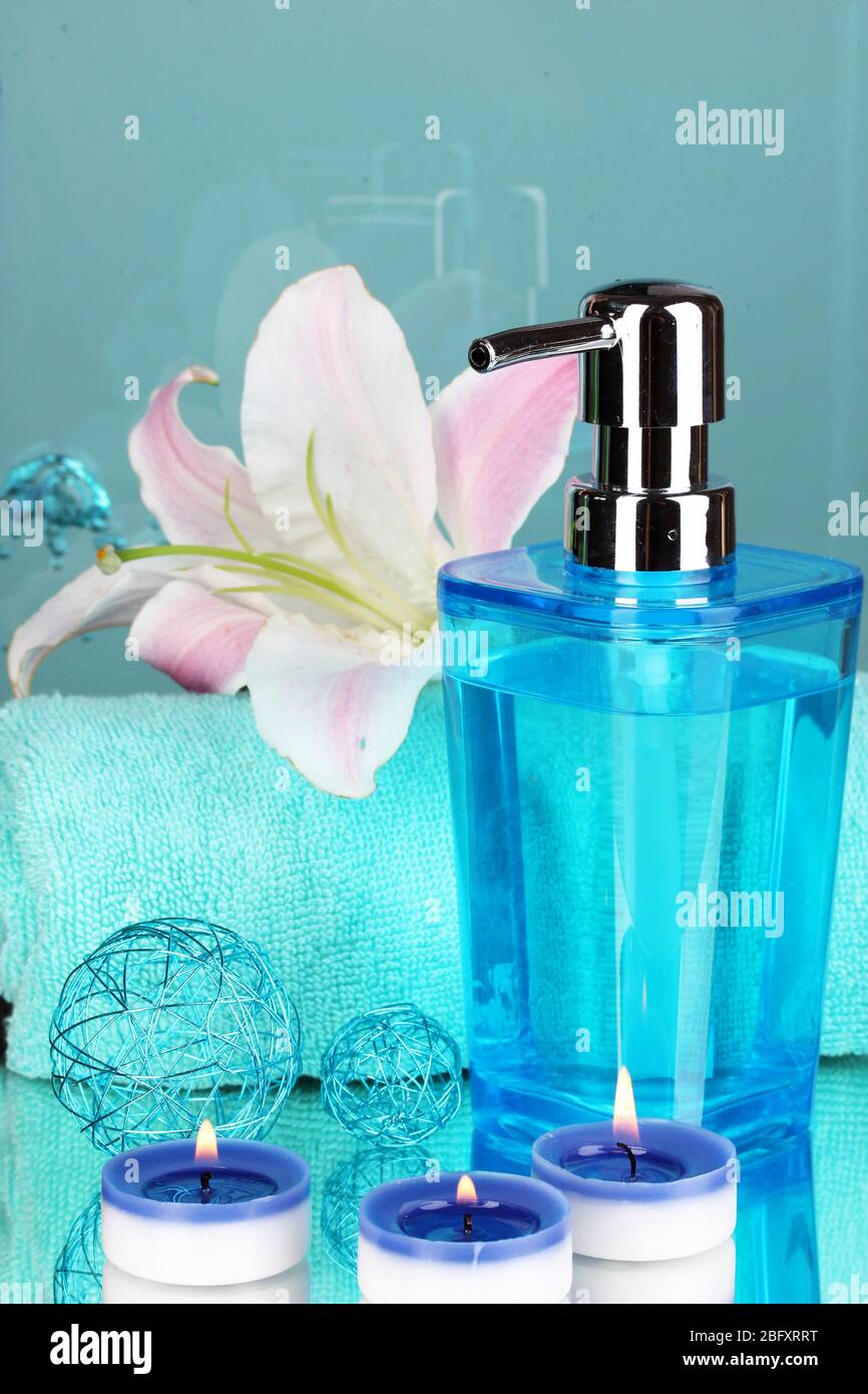 Beautiful spa setting on water background with reflection Stock Photo ...