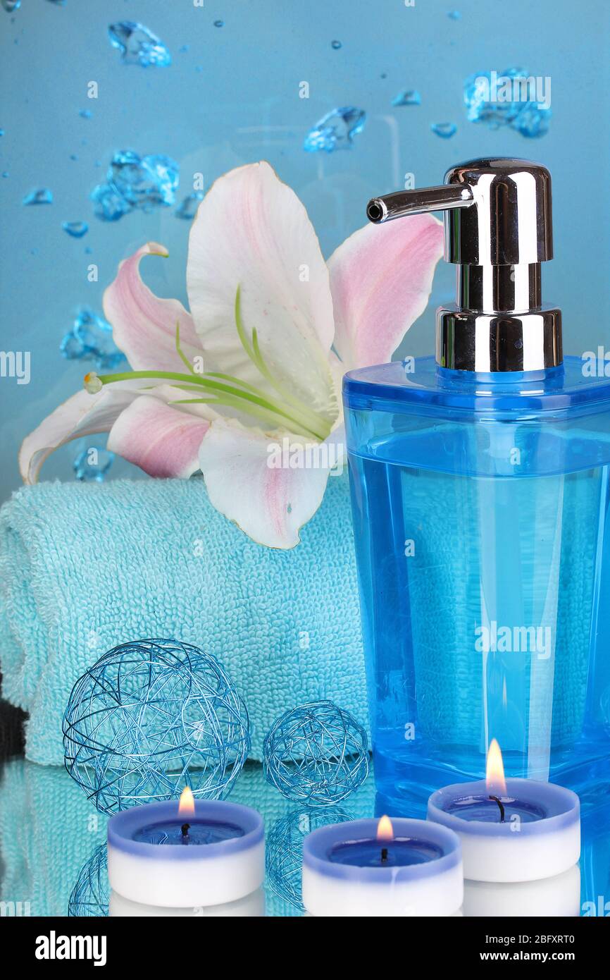 Beautiful spa setting on water background with reflection Stock Photo ...