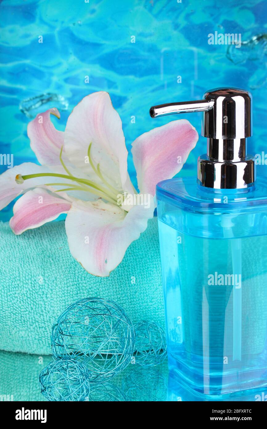 Beautiful spa setting on water background with reflection Stock Photo ...