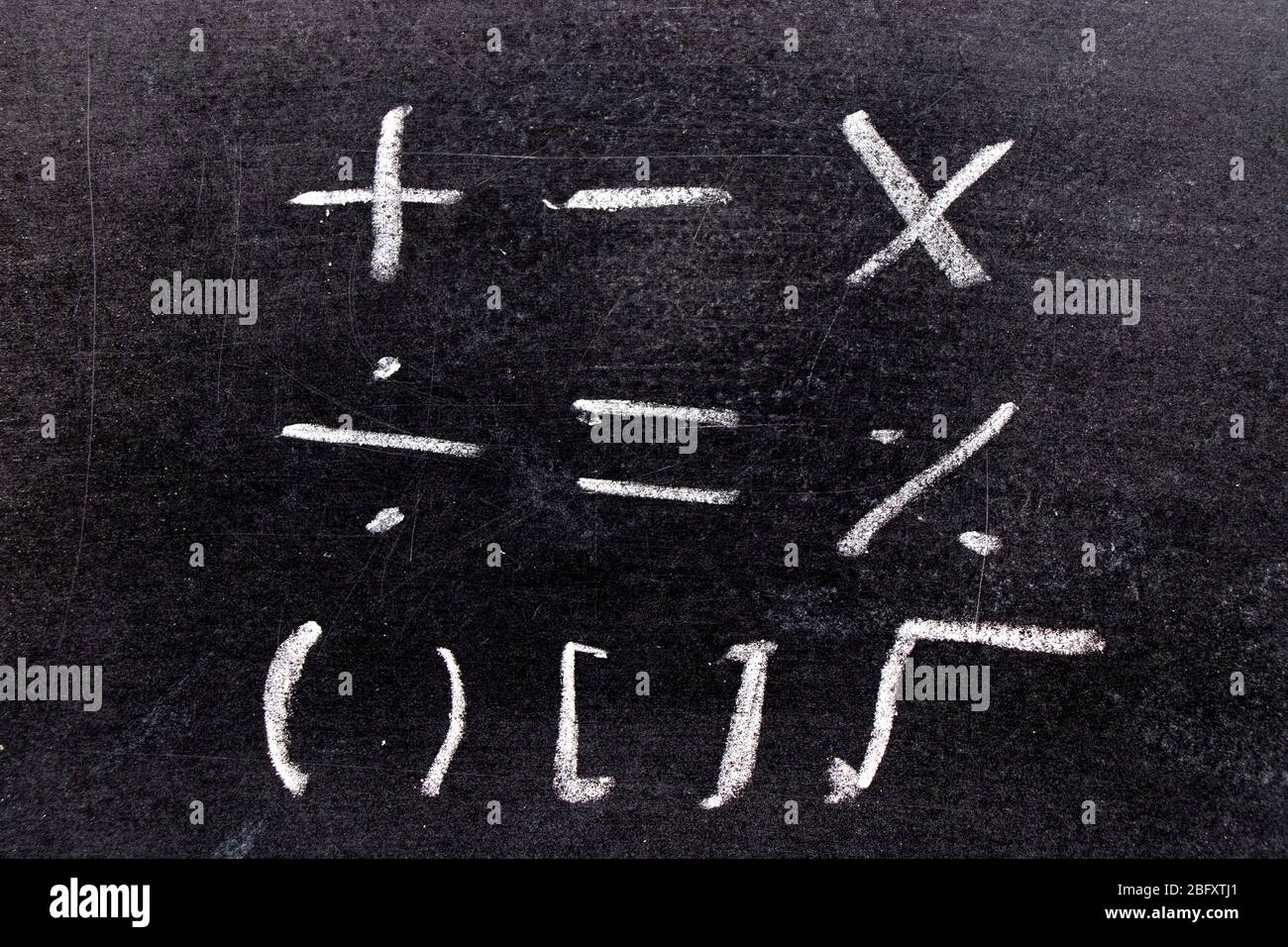 White chalk hand drawing in mathematics symbolhape on black board ...
