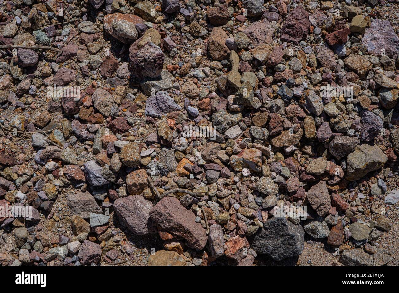 Numerous rocks stones and pebbles form the floor of an arid desert ...