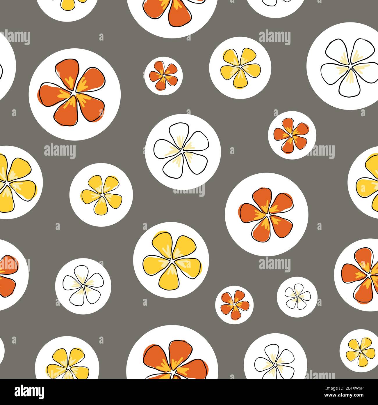 Flower isolation colorful blossoms in circles on a gray background ...