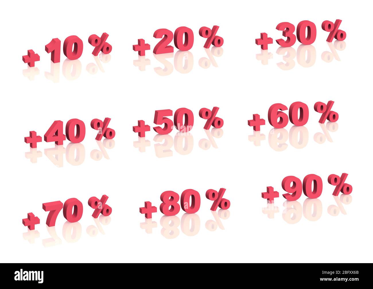 Set of plus percent. Numbers of red color with plus symbol a glossy ...