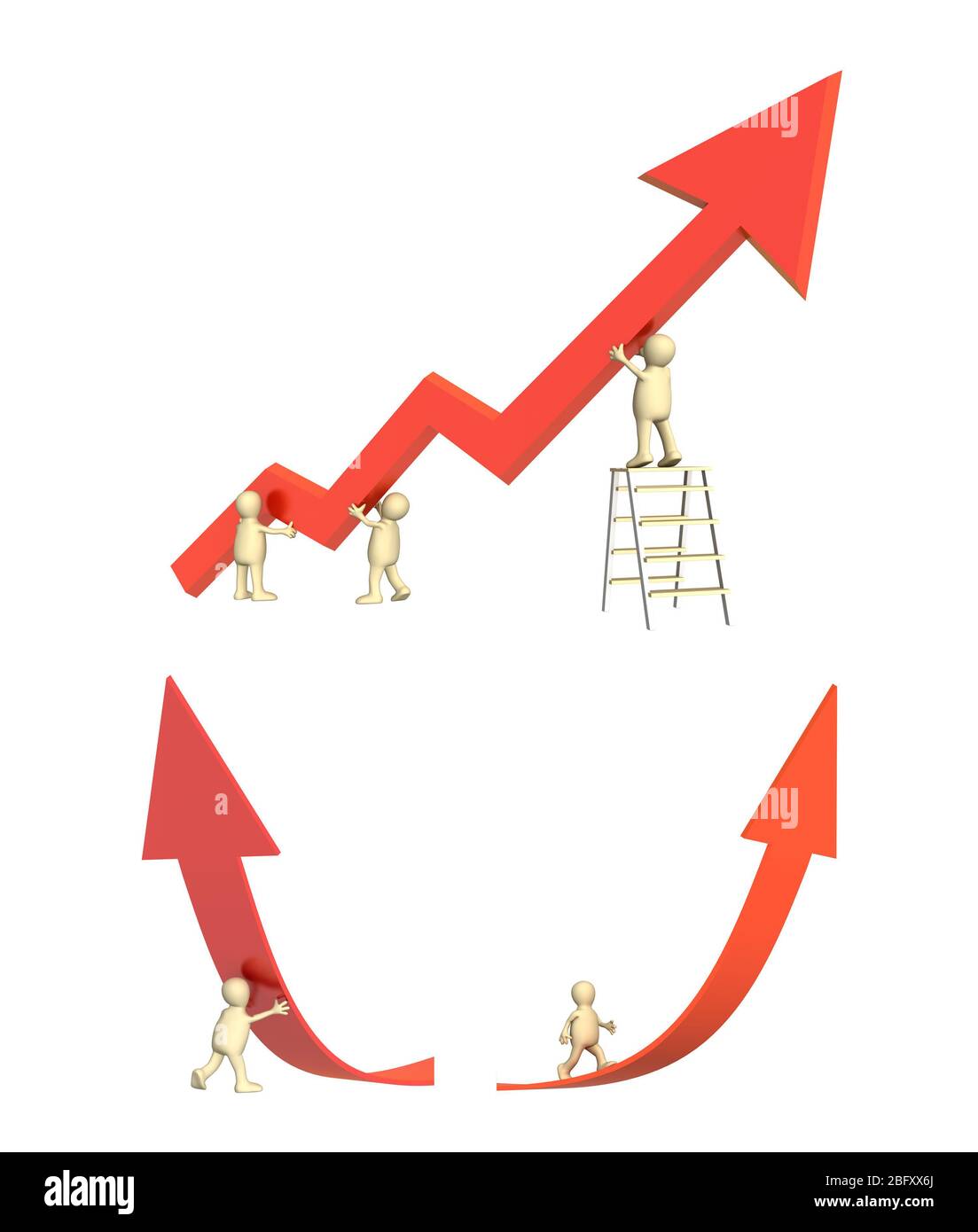 Success concept. Three puppets, supporting the diagram, showing ...
