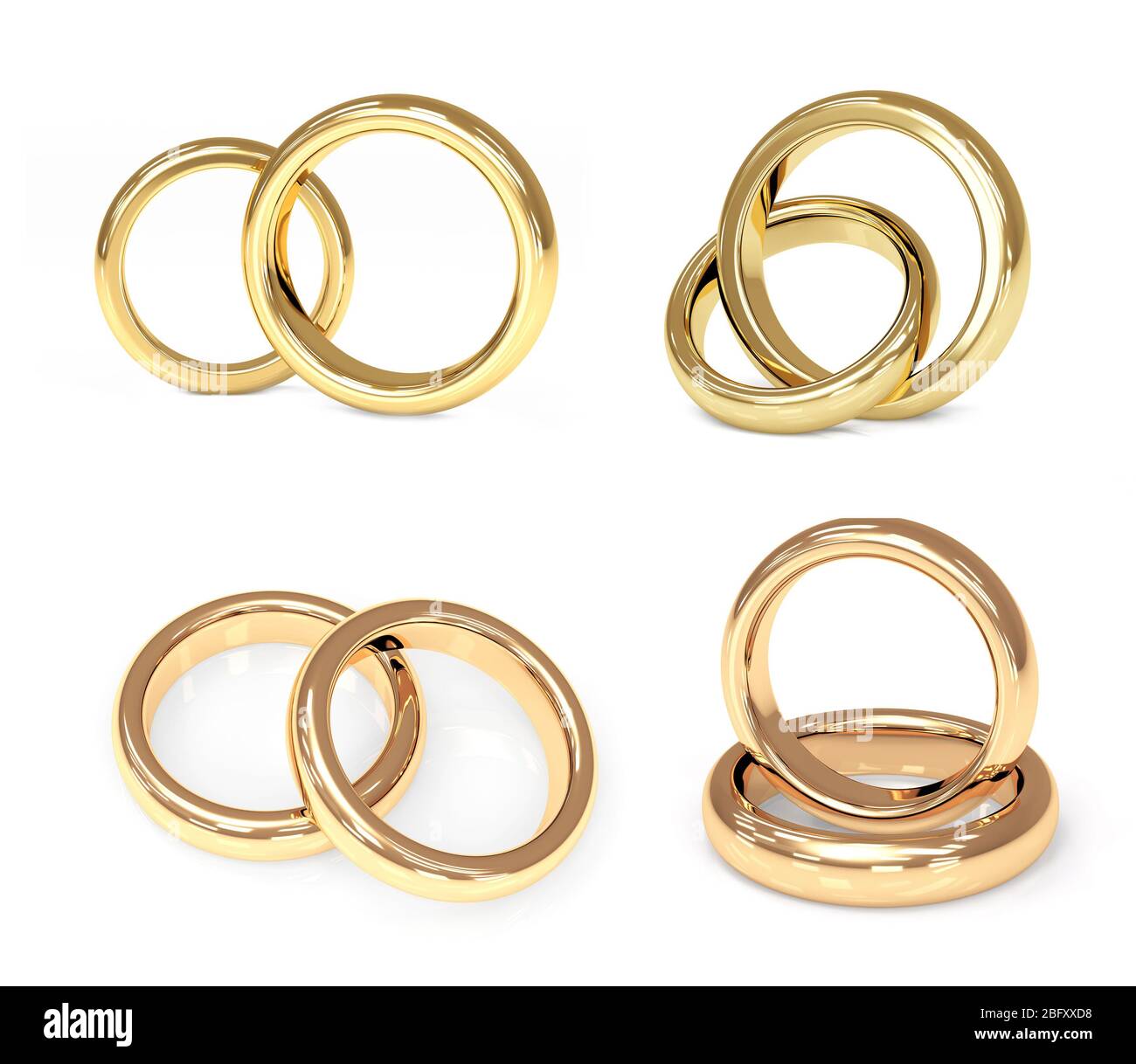 Collection of gold wedding rings. Objects isolated on white background ...