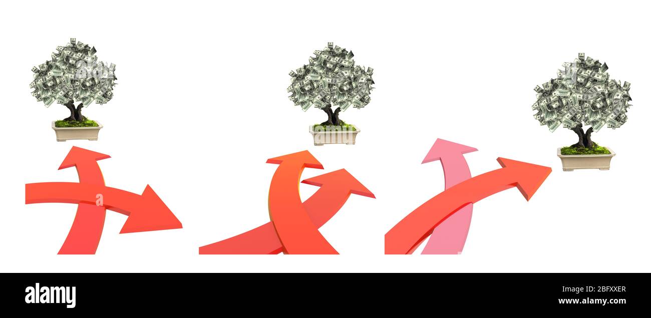 Money tree with dollars and two bound arrows specifying different ...