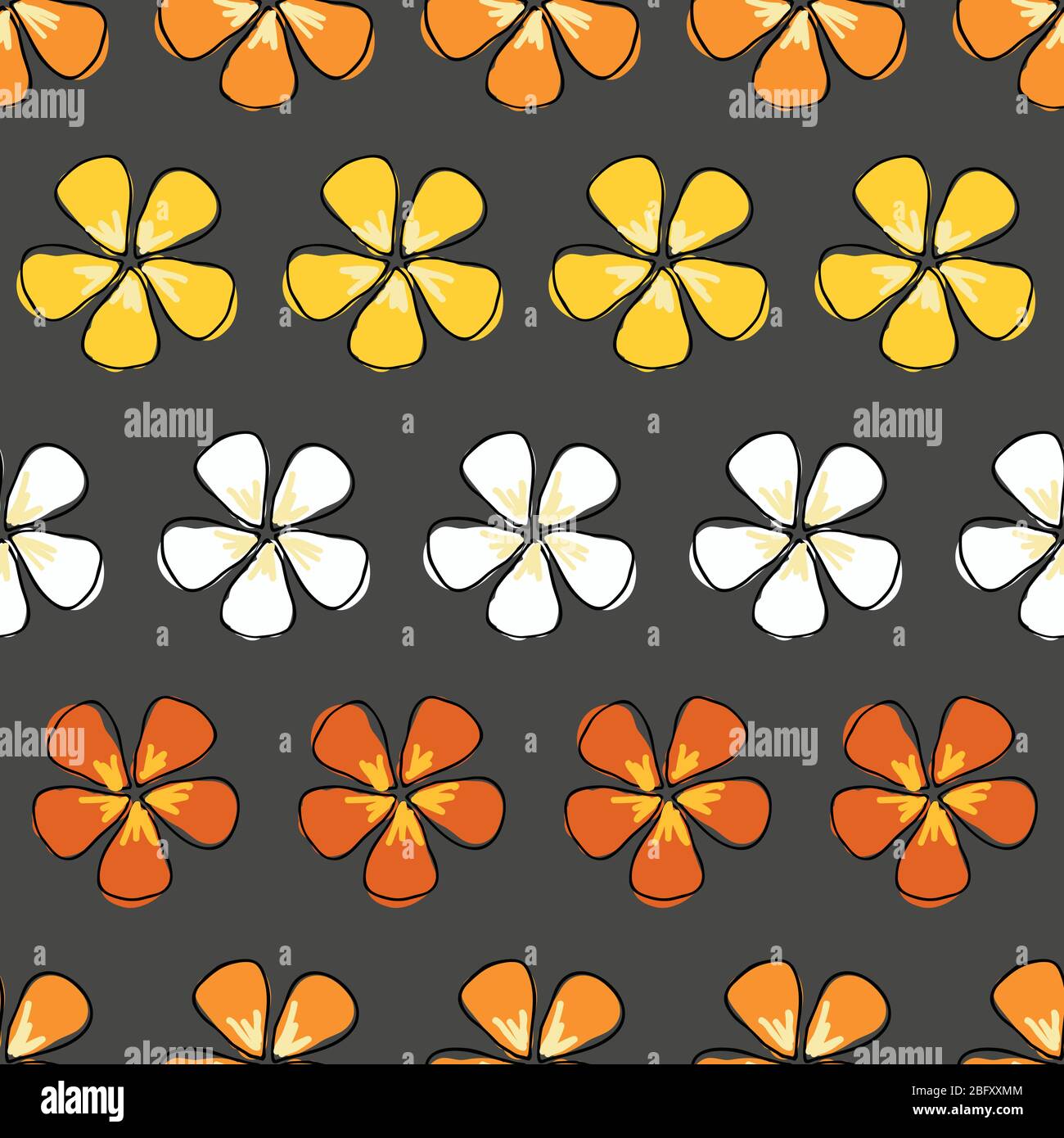 Flower Drama colorful blossoms on a gray background seamless vector ...