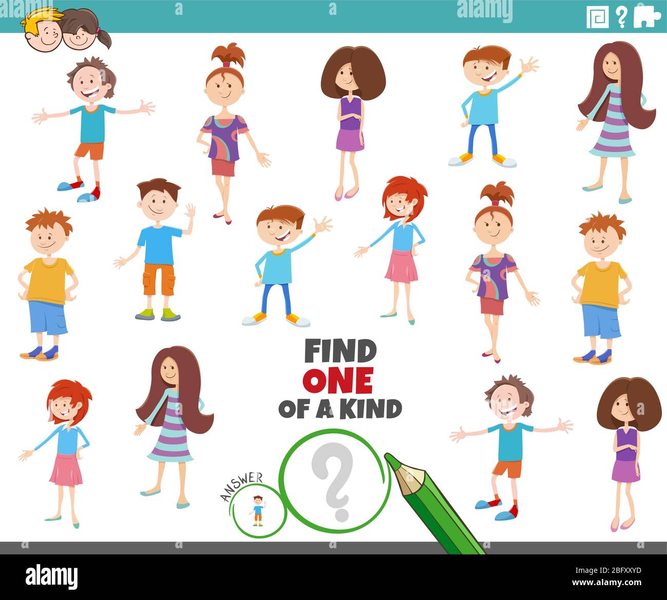 Cartoon Illustration of Find One of a Kind Picture Educational Game ...