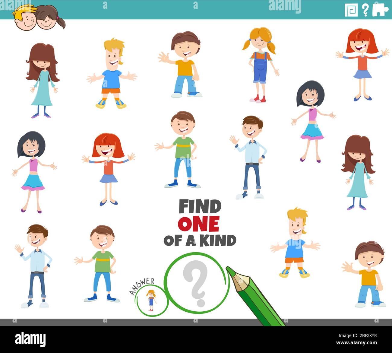 Cartoon Illustration of Find One of a Kind Picture Educational Game ...