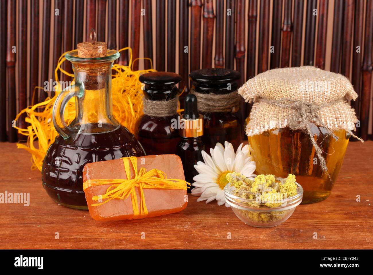 ingredients for soap making on brown background Stock Photo - Alamy