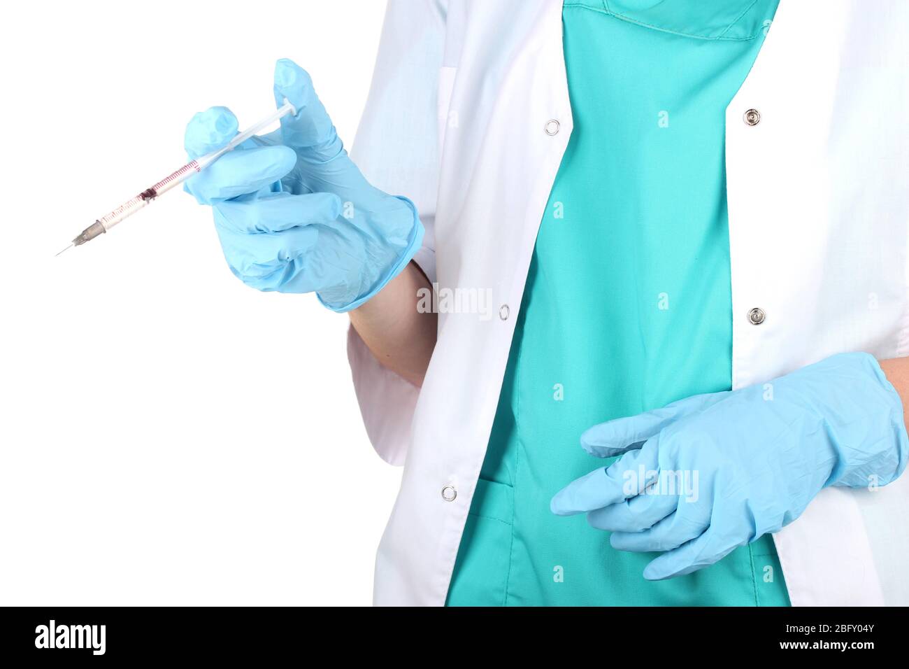 Doctor with syringe isolated on white Stock Photo - Alamy