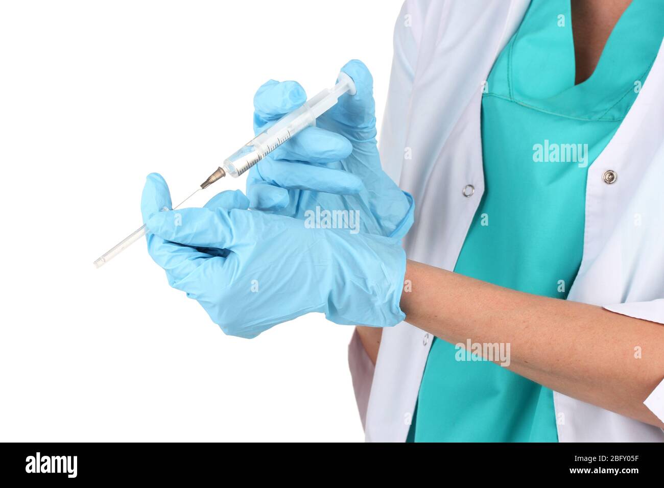 Doctor with syringe isolated on white Stock Photo - Alamy