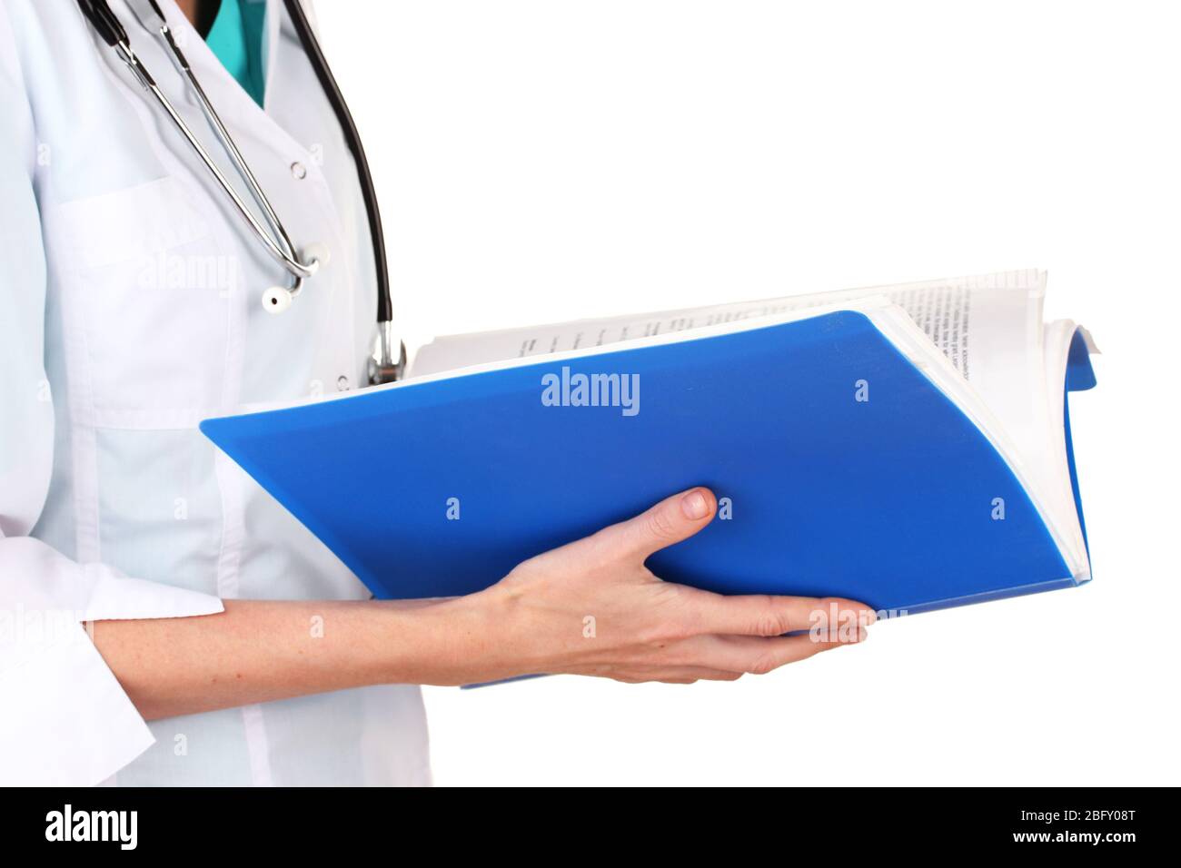 Hand of doctor with medical chart. Isolated on white Stock Photo - Alamy